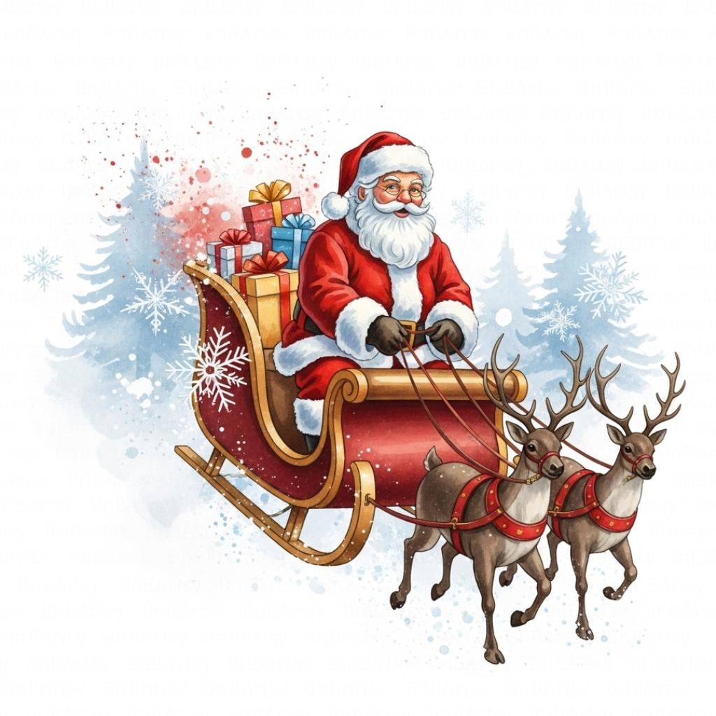 14 Santa Sleigh Clipart, Christmas Reindeer Clipart, Printable ...