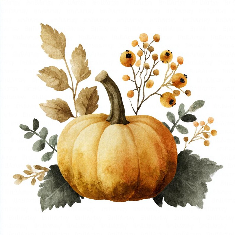 12 Rustic Pumpkin Clipart, Cozy Fall Pumpkin, Printable Watercolor ...