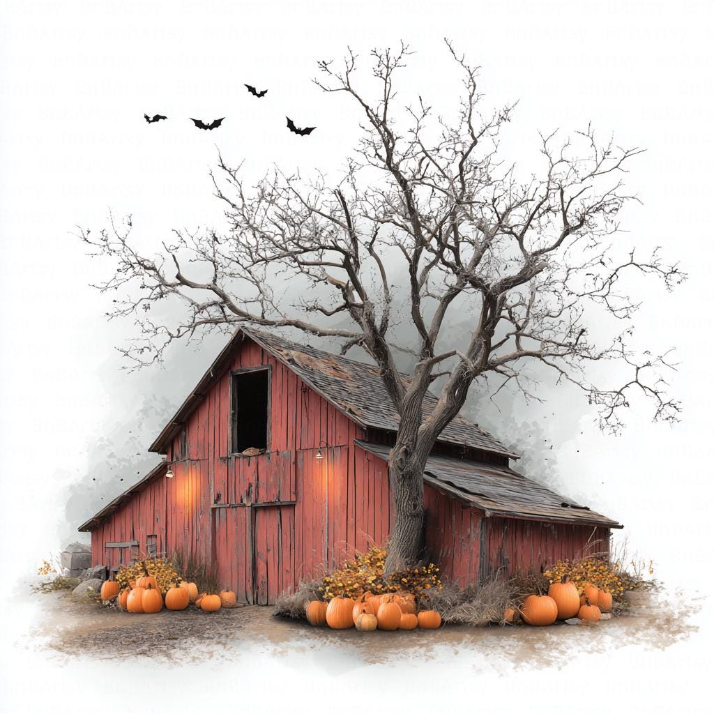 10 Rustic Red Fall Barn Clipart, Farmhouse Halloween, Printable ...