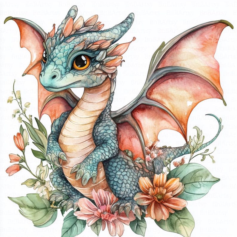 11 Cute Baby Dragon Clipart, Fantasy Dragon, Printable Watercolor ...