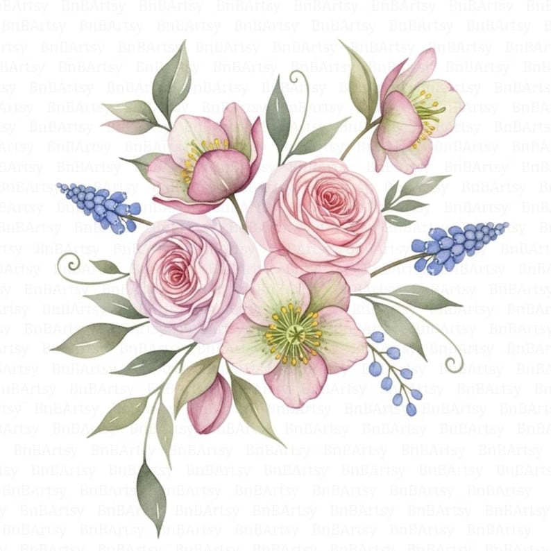 12 Pastel Spring Flower Bouquets Clipart | Watercolor Floral Bundle ...