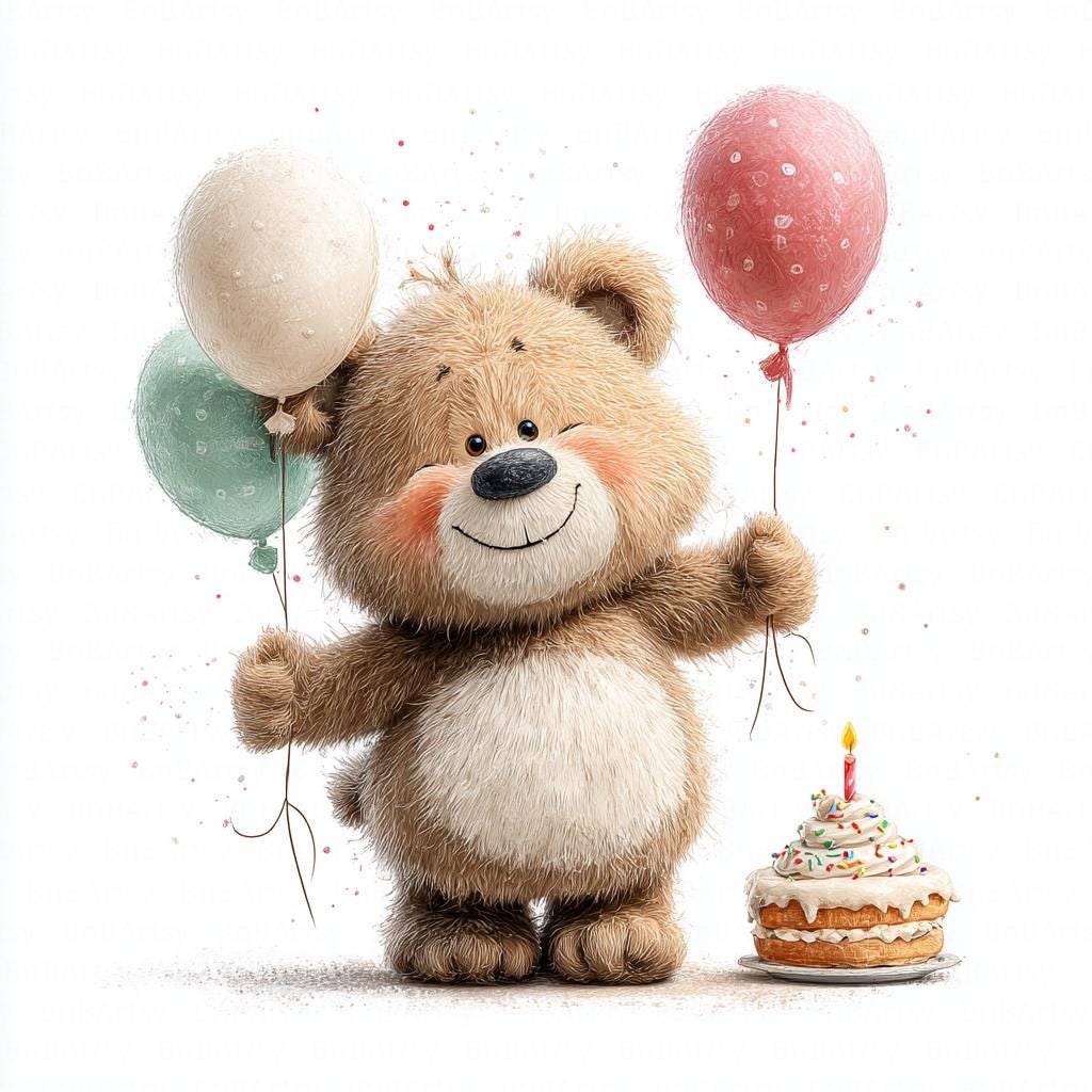 11 Cute Baby Bear Birthday Clipart, Party Clipart, Printable Watercolor ...