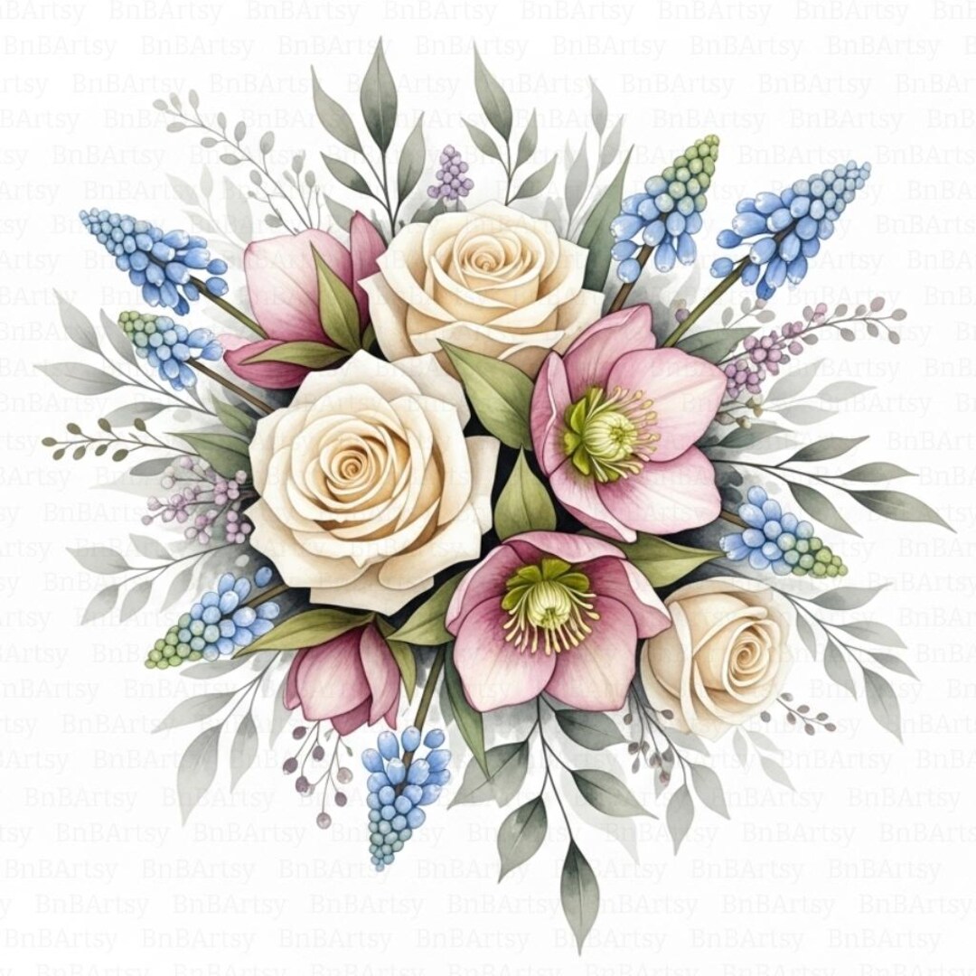 12 Pastel Spring Flower Bouquets Clipart | Watercolor Floral Bundle ...