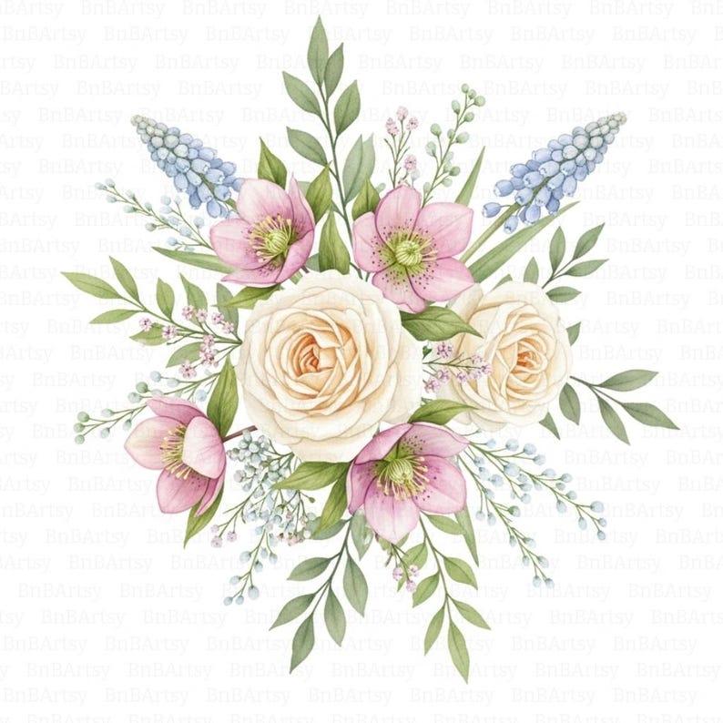 12 Pastel Spring Flower Bouquets Clipart | Watercolor Floral Bundle ...