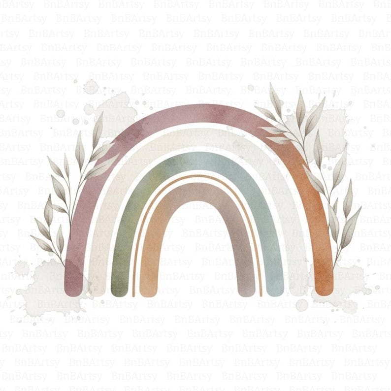 15 Boho Pastel Rainbow Clipart With Leaves, Nursery Rainbow Art, Baby ...