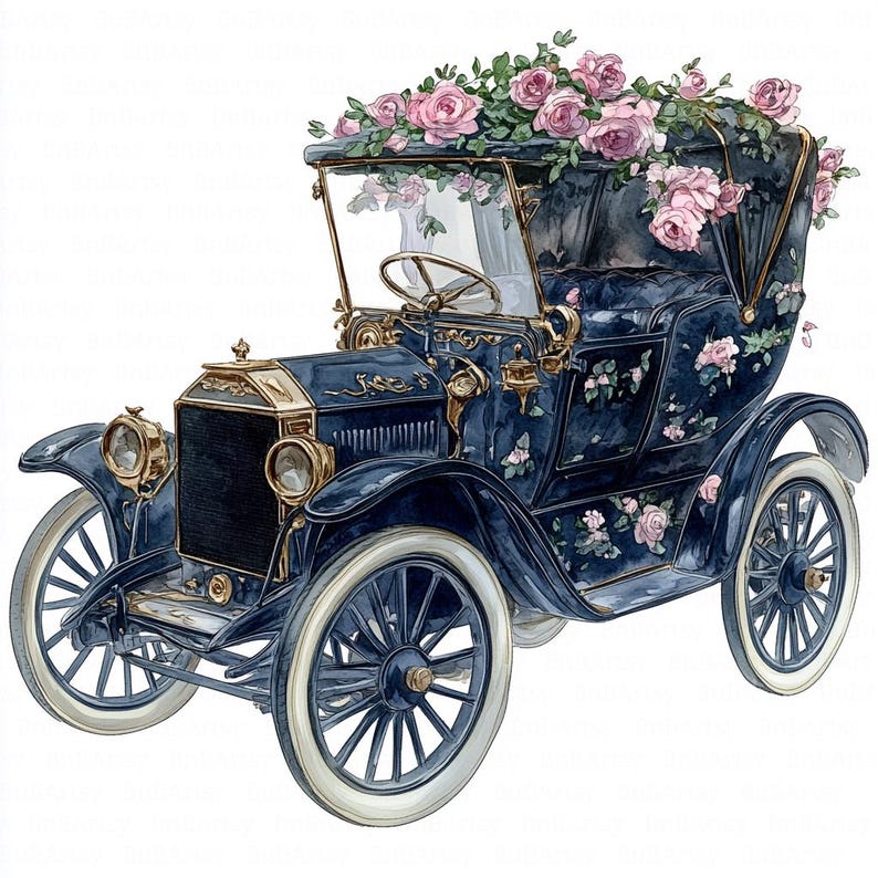 12 Floral Victorian Car Clipart, Romantic Car, Printable Watercolor ...