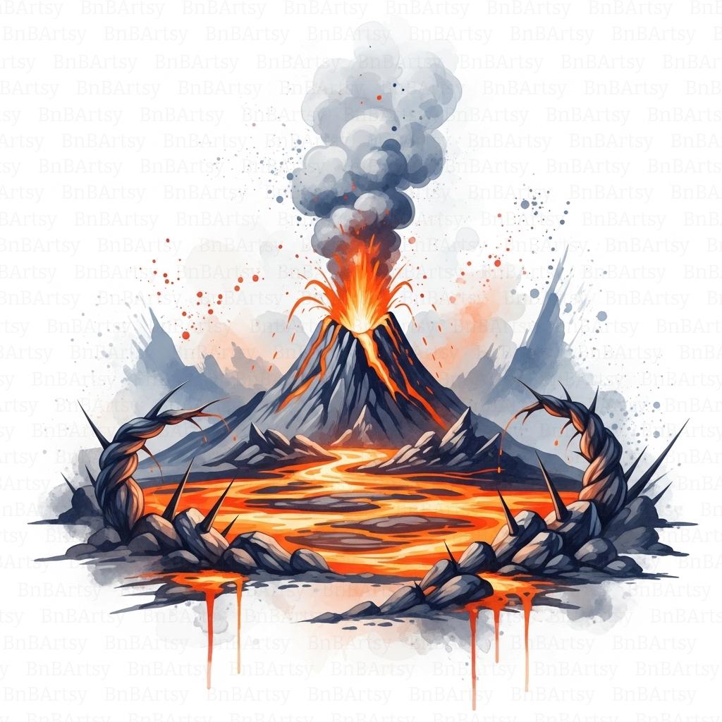 11 Erupting Volcano Clipart, Volcano Wall Art, Volcano Landscape ...