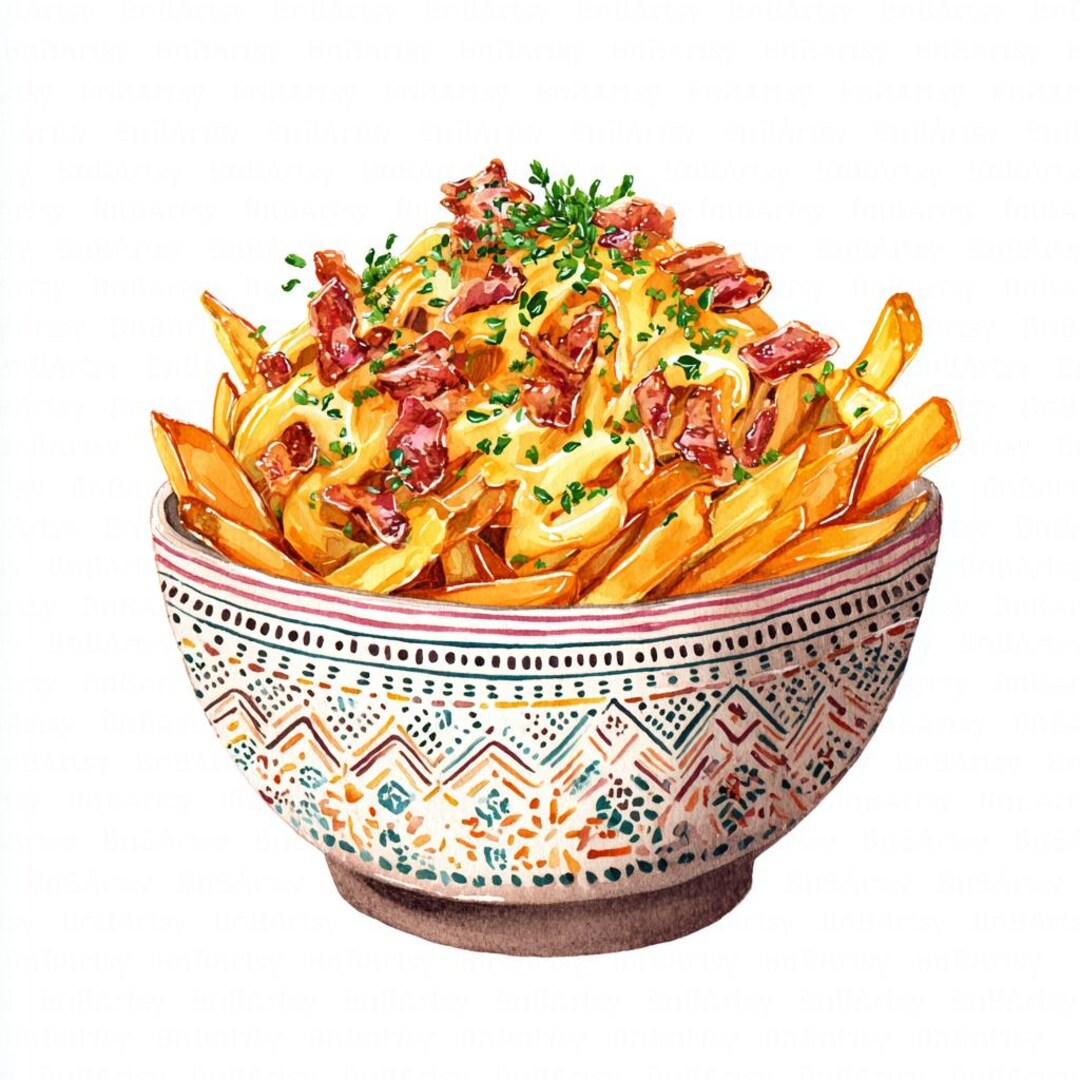 11 Bacon Cheese Fries Clipart, Food Clipart, Printable Watercolor ...
