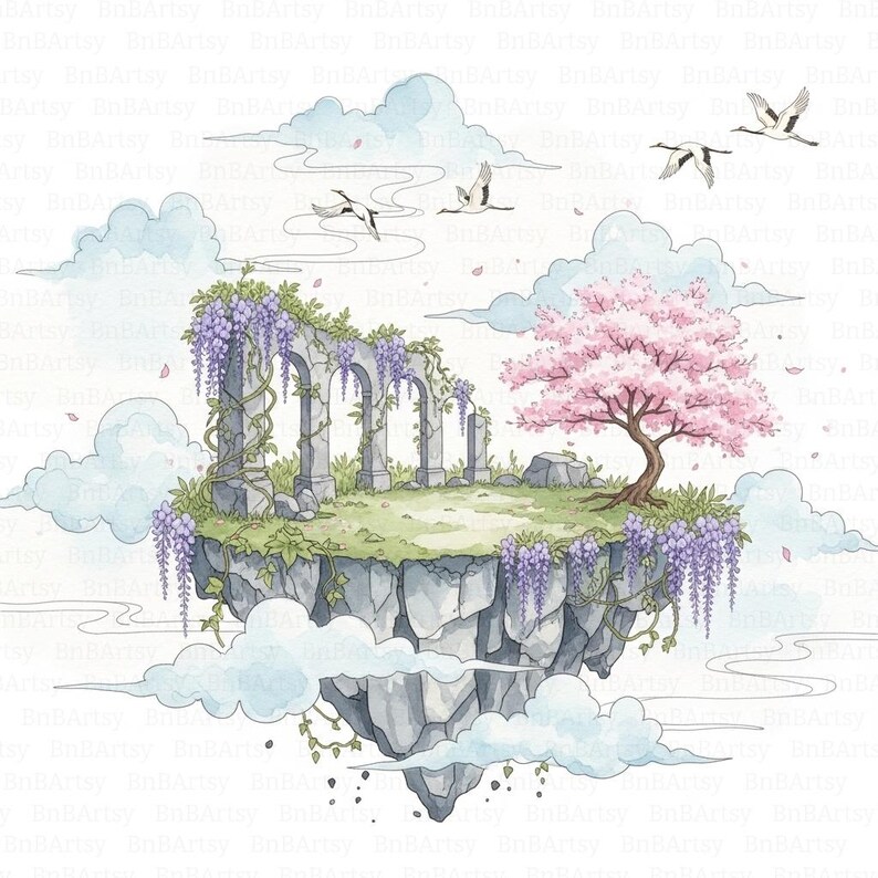 12 Japanese Floating Island Clipart, Asian Fantasy, Surreal Japanese ...