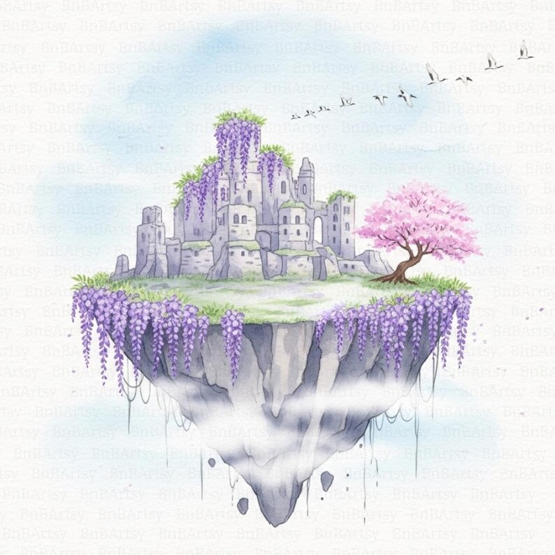 12 Japanese Floating Island Clipart, Asian Fantasy, Surreal Japanese ...