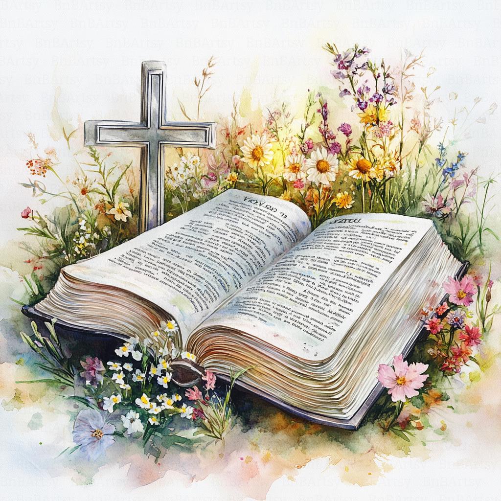 14 Bible With Cross Clipart, Christian Floral, Printable Watercolor ...