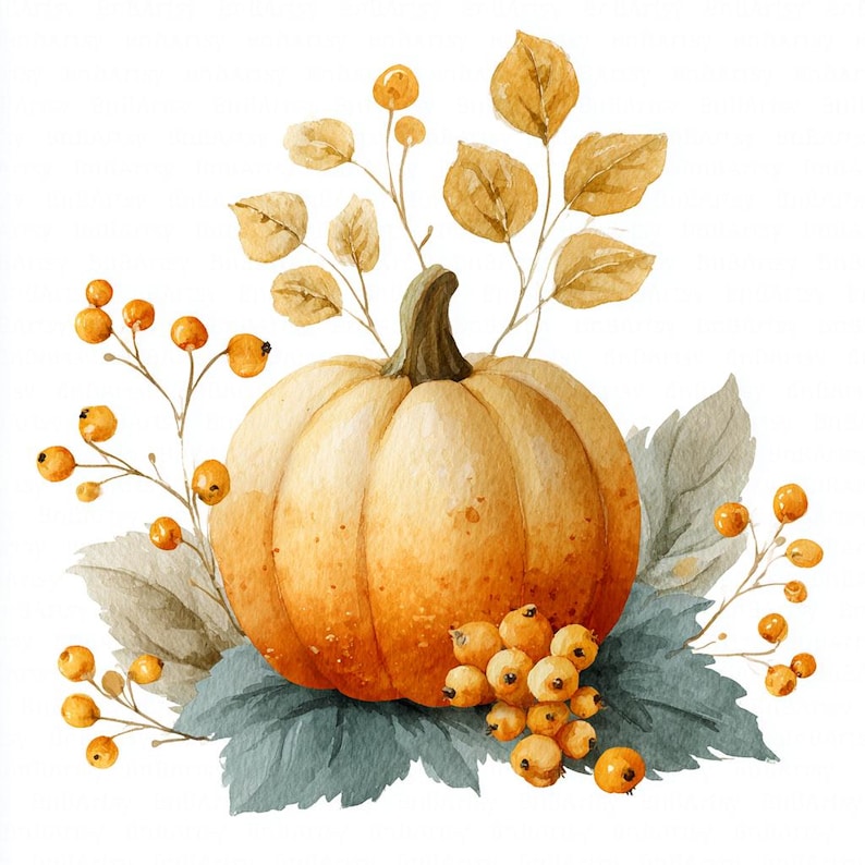 12 Rustic Pumpkin Clipart, Cozy Fall Pumpkin, Printable Watercolor ...