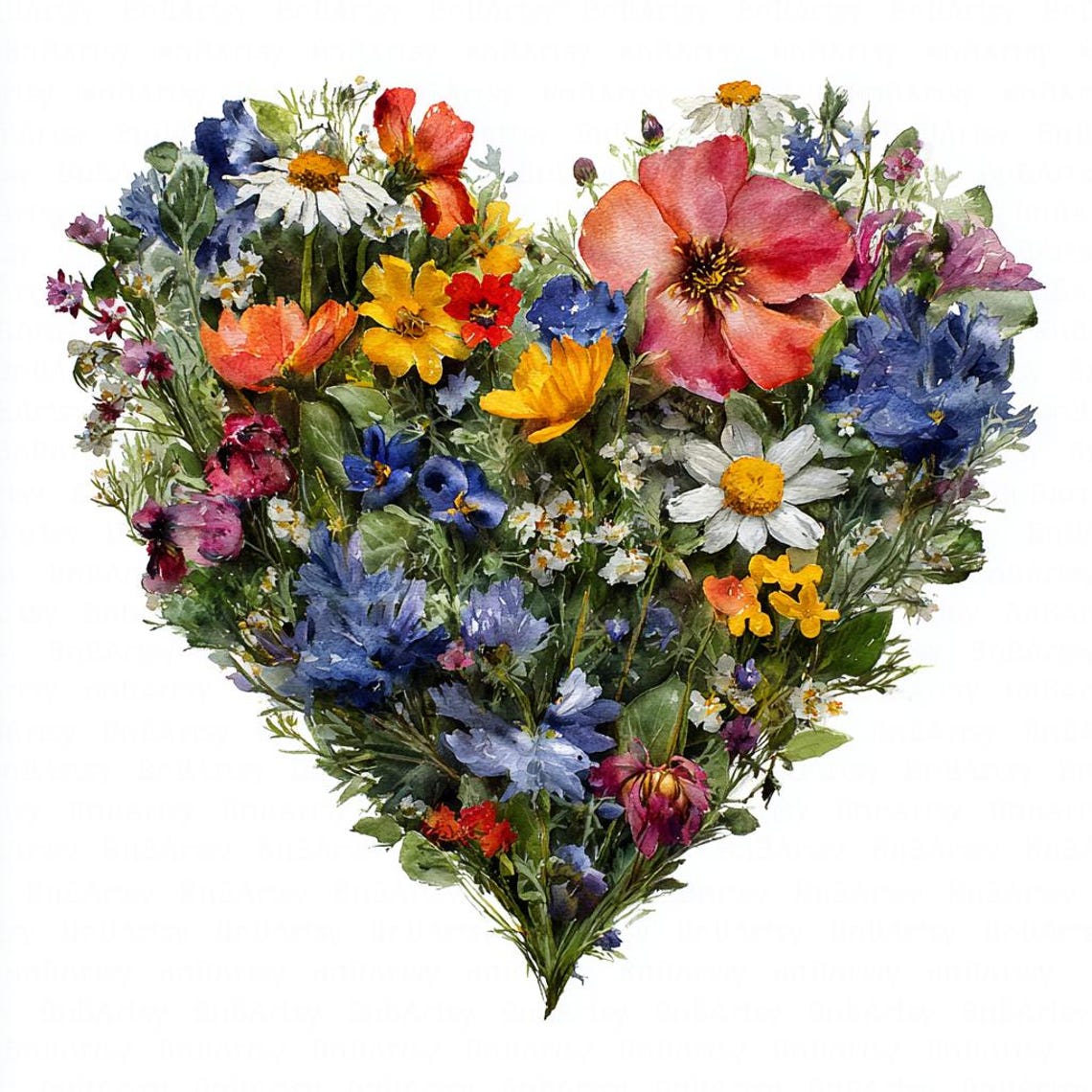13 Wildflower Heart Clipart, Floral Wreath Clipart, Printable ...