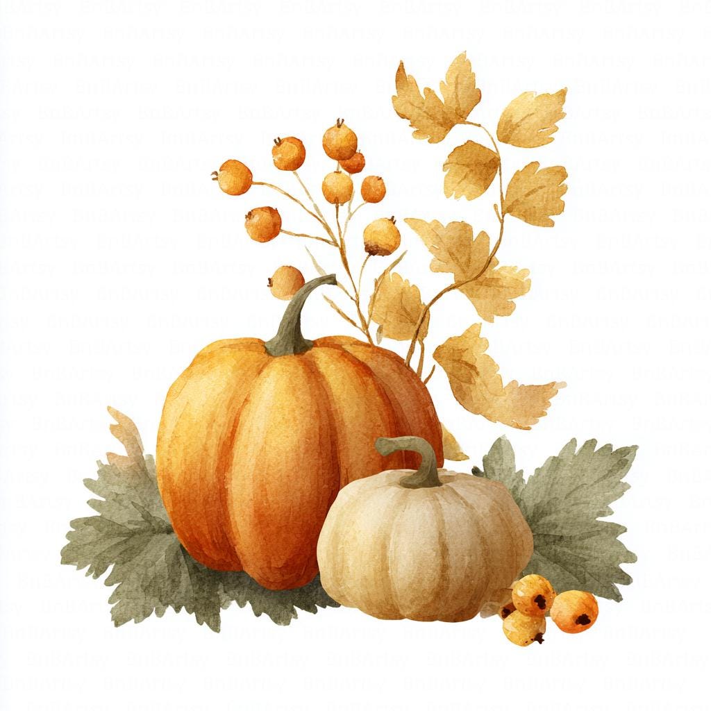 12 Rustic Pumpkin Clipart, Cozy Fall Pumpkin, Printable Watercolor ...