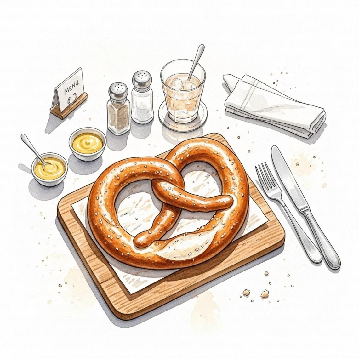 Pretzel Clipart, Watercolor Kitchen Decor Printable (digital Download ...