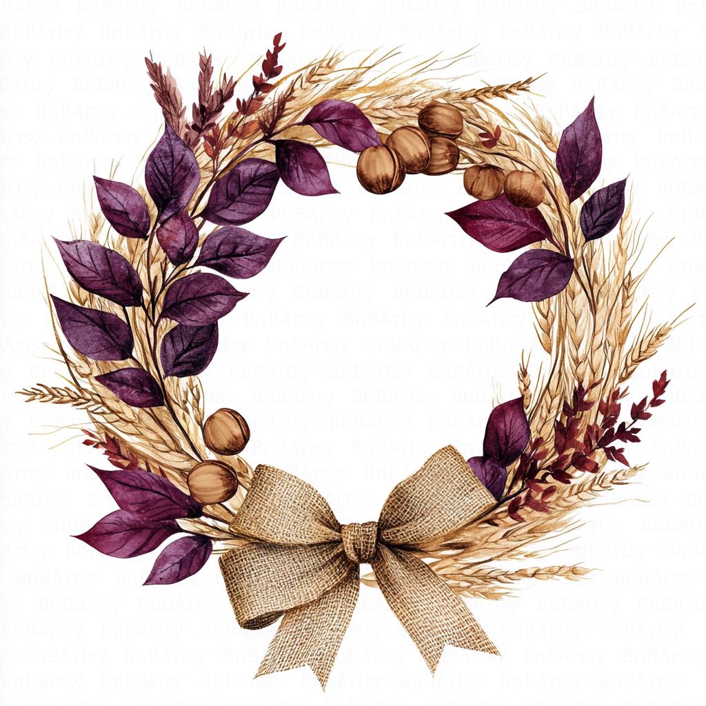 12 Autumn Wreath Clipart, Thanksgiving Wreath, Printable Watercolor ...