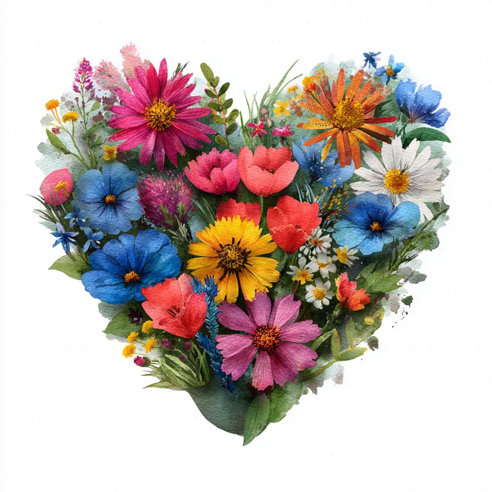13 Wildflower Heart Clipart, Floral Wreath Clipart, Printable ...