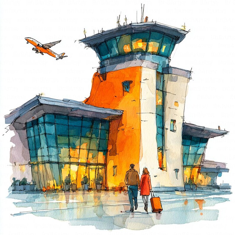 11 Airport Terminal Clipart, Travel Clipart, Printable Watercolor ...