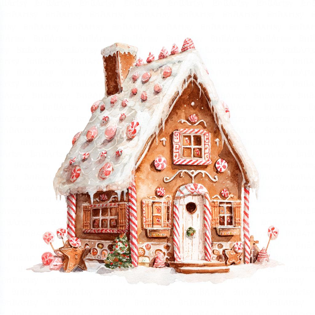 10 Gingerbread House Clipart, Christmas Cookies, Printable Watercolor ...