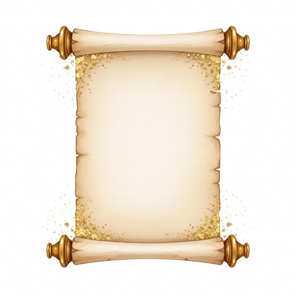 Golden Scroll Clipart, Printable Watercolor Medieval Scroll (digital ...