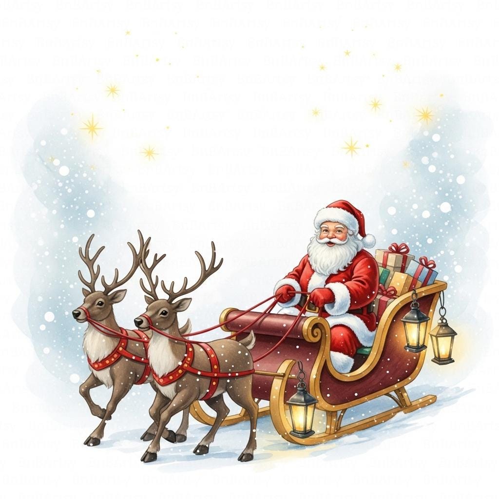 14 Santa Sleigh Clipart, Christmas Reindeer Clipart, Printable ...