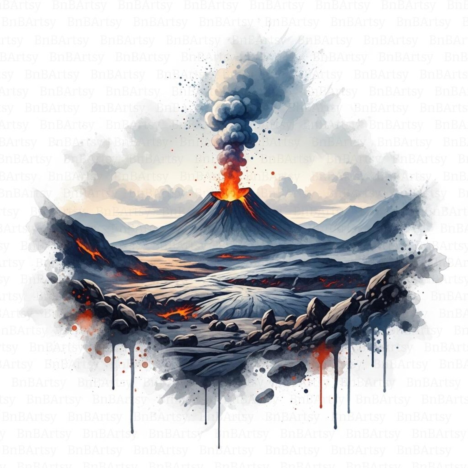 11 Erupting Volcano Clipart, Volcano Wall Art, Volcano Landscape ...