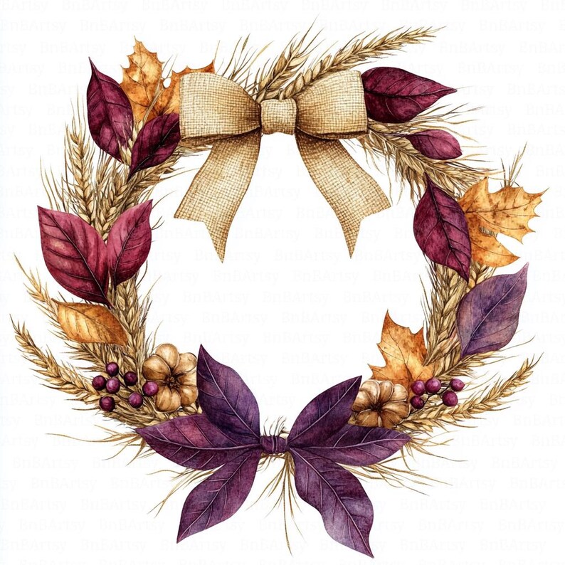 12 Autumn Wreath Clipart, Thanksgiving Wreath, Printable Watercolor ...