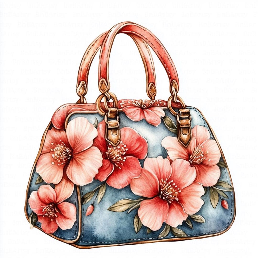 11 Luxury Floral Handbag Clipart, Fashion Clipart, Printable Watercolor ...