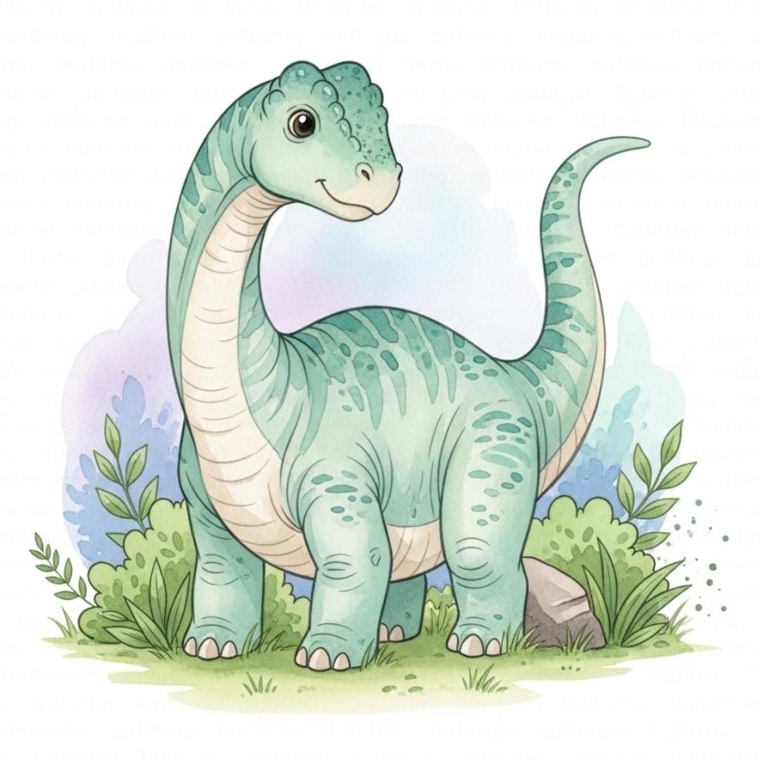 Baby Brontosaurus Clipart, Watercolor Dinosaur Art, Nursery Decor ...