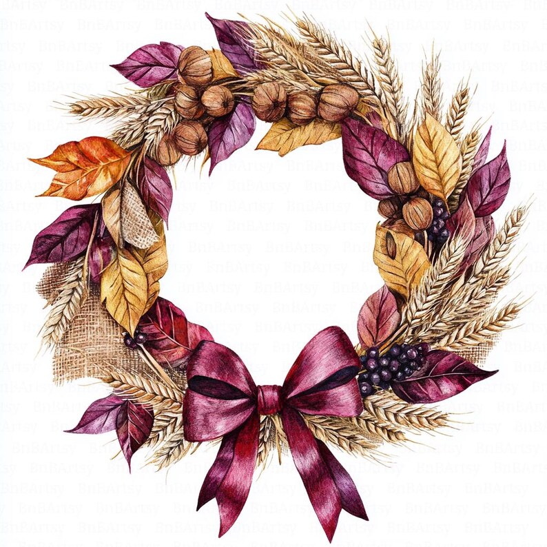 12 Autumn Wreath Clipart, Thanksgiving Wreath, Printable Watercolor ...
