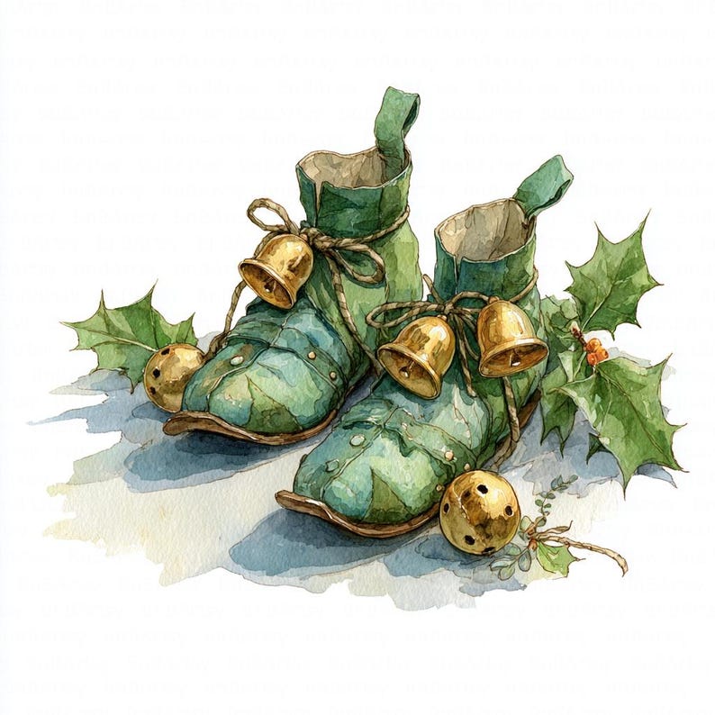 11 Christmas Elf Shoes Clipart, Elf Boots, Printable Watercolor Clipart ...