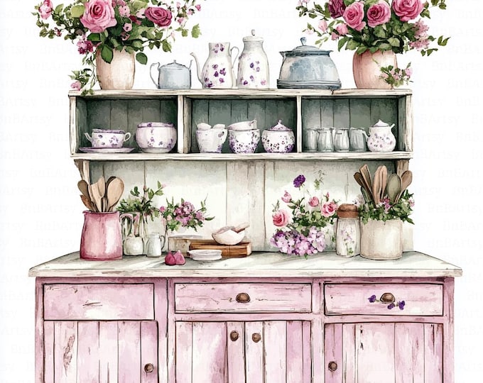 10 Country Kitchen Clipart, Floral Kitchen Clipart, Shabby Chic Wall ...