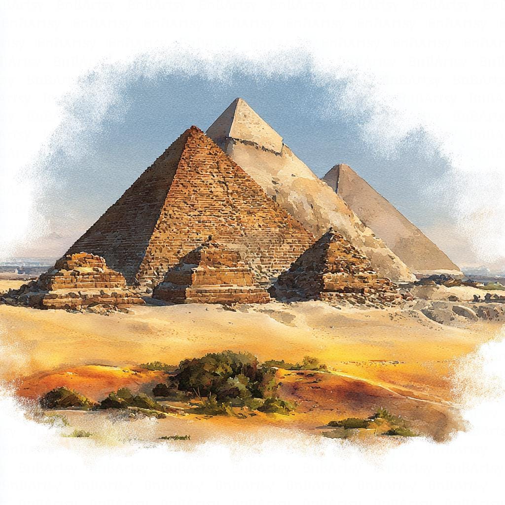 10 Giza Pyramid Clipart, Egyptian Pyramid, Printable Watercolor Clipart ...