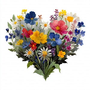 13 Wildflower Heart Clipart, Floral Wreath Clipart, Printable ...