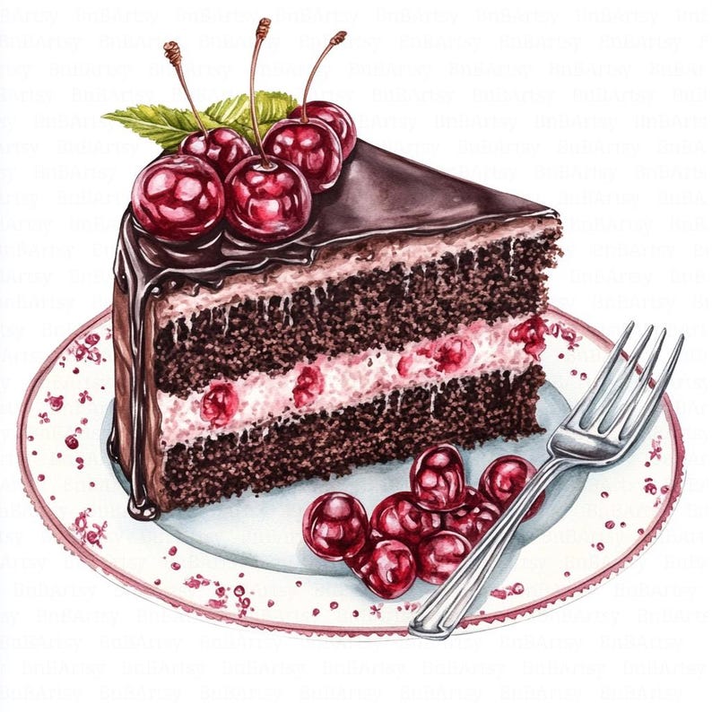 10 Chocolate Cake Slice Clipart, Birthday Cake, Printable Watercolor ...