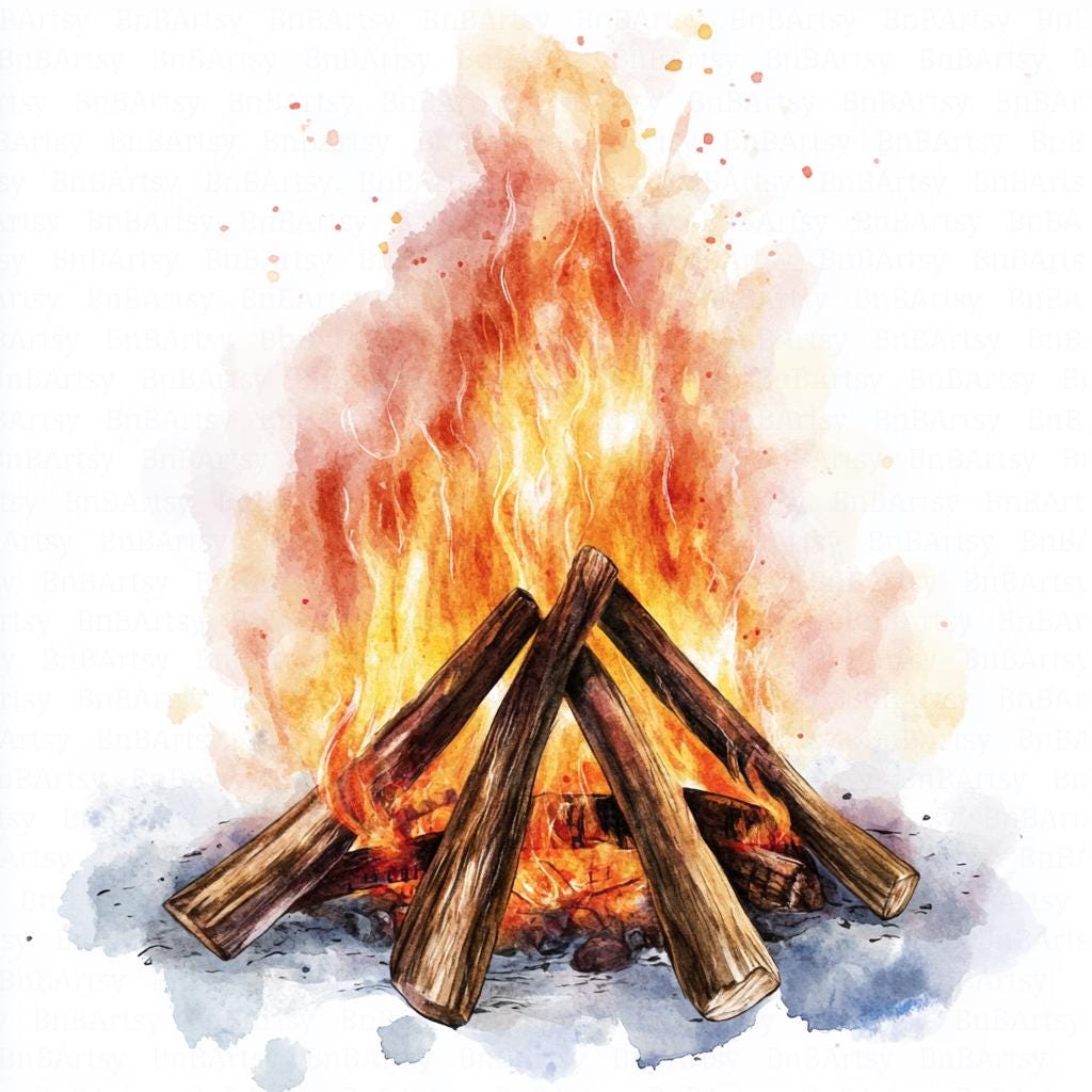 10 Bonfire Clipart, Fireplace, Campfire Clipart, Printable Watercolor ...