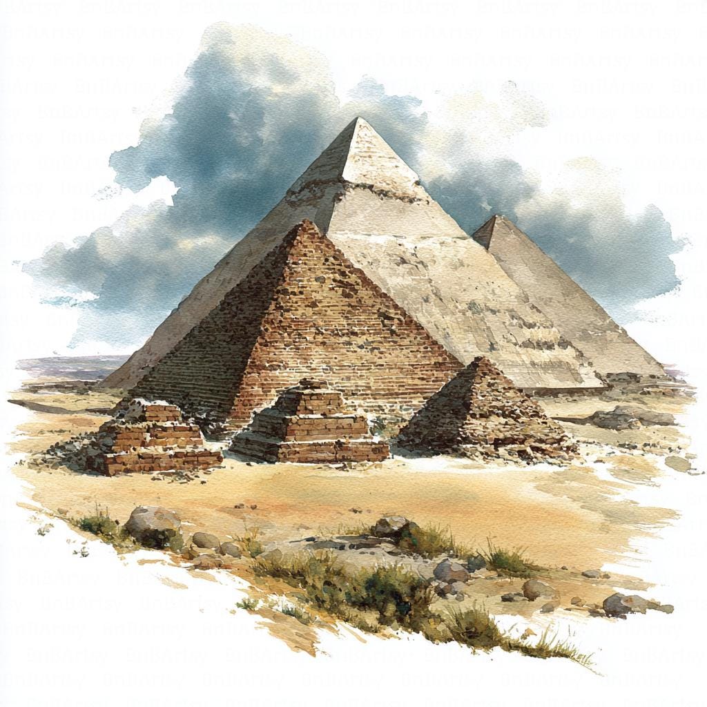 10 Giza Pyramid Clipart, Egyptian Pyramid, Printable Watercolor Clipart ...