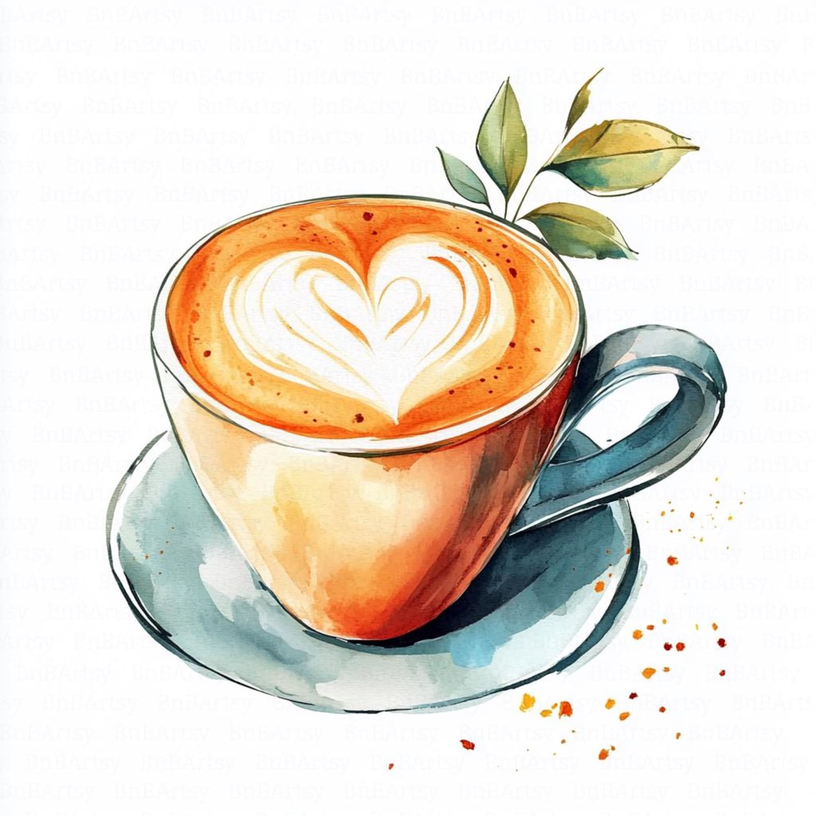 12 Coffee Latte Clipart, Heart Coffee Cup, Printable Watercolor Clipart ...