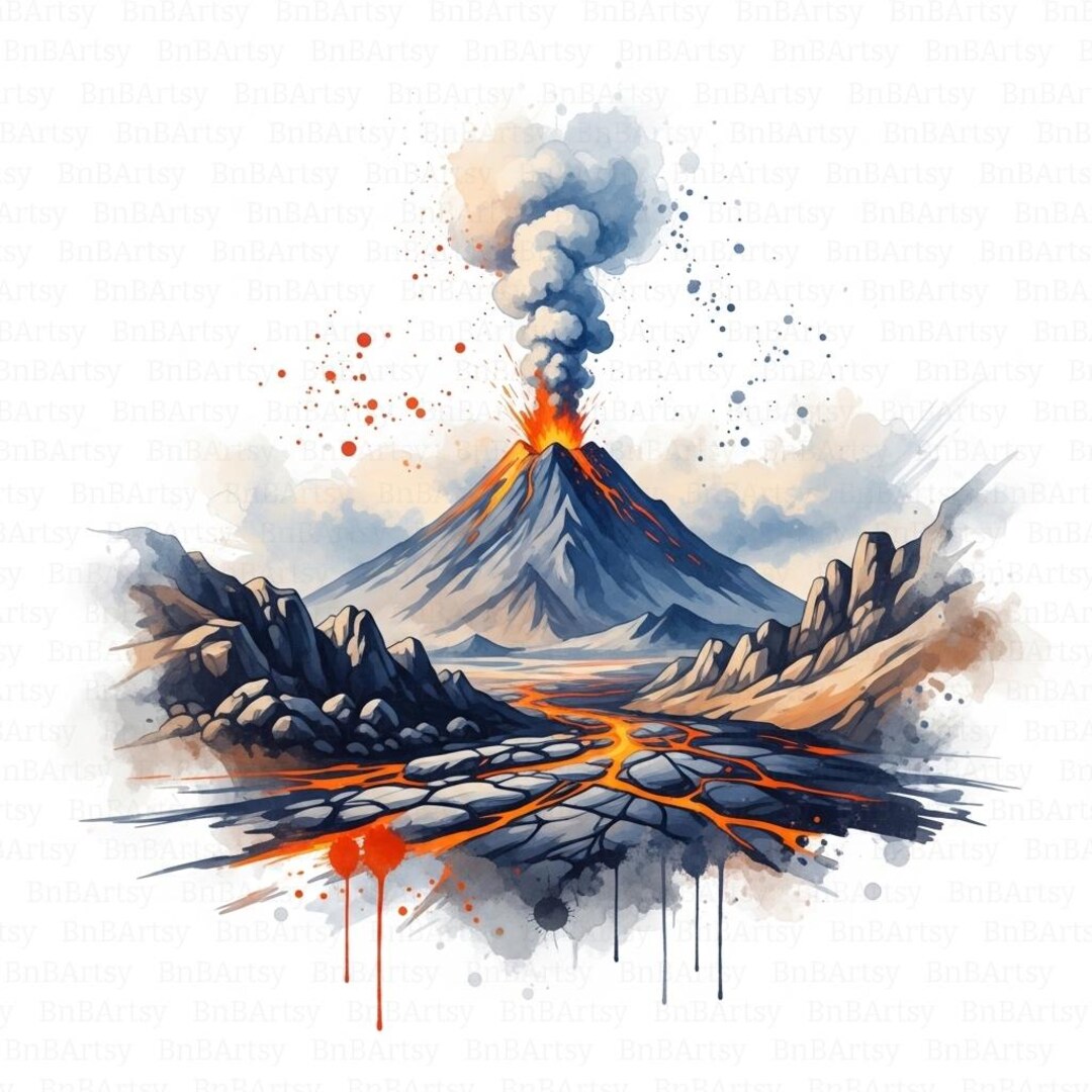 11 Erupting Volcano Clipart, Volcano Wall Art, Volcano Landscape ...
