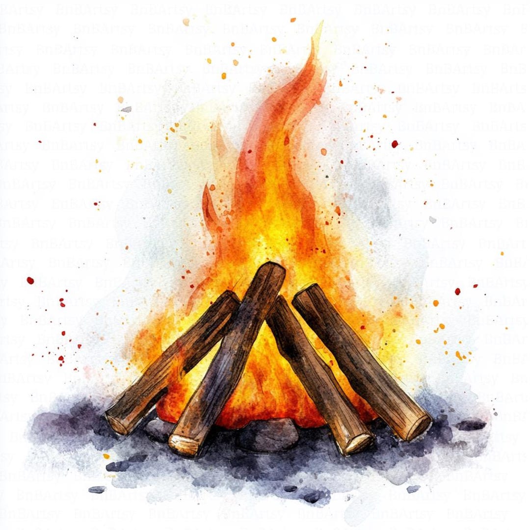 10 Bonfire Clipart, Fireplace, Campfire Clipart, Printable Watercolor ...