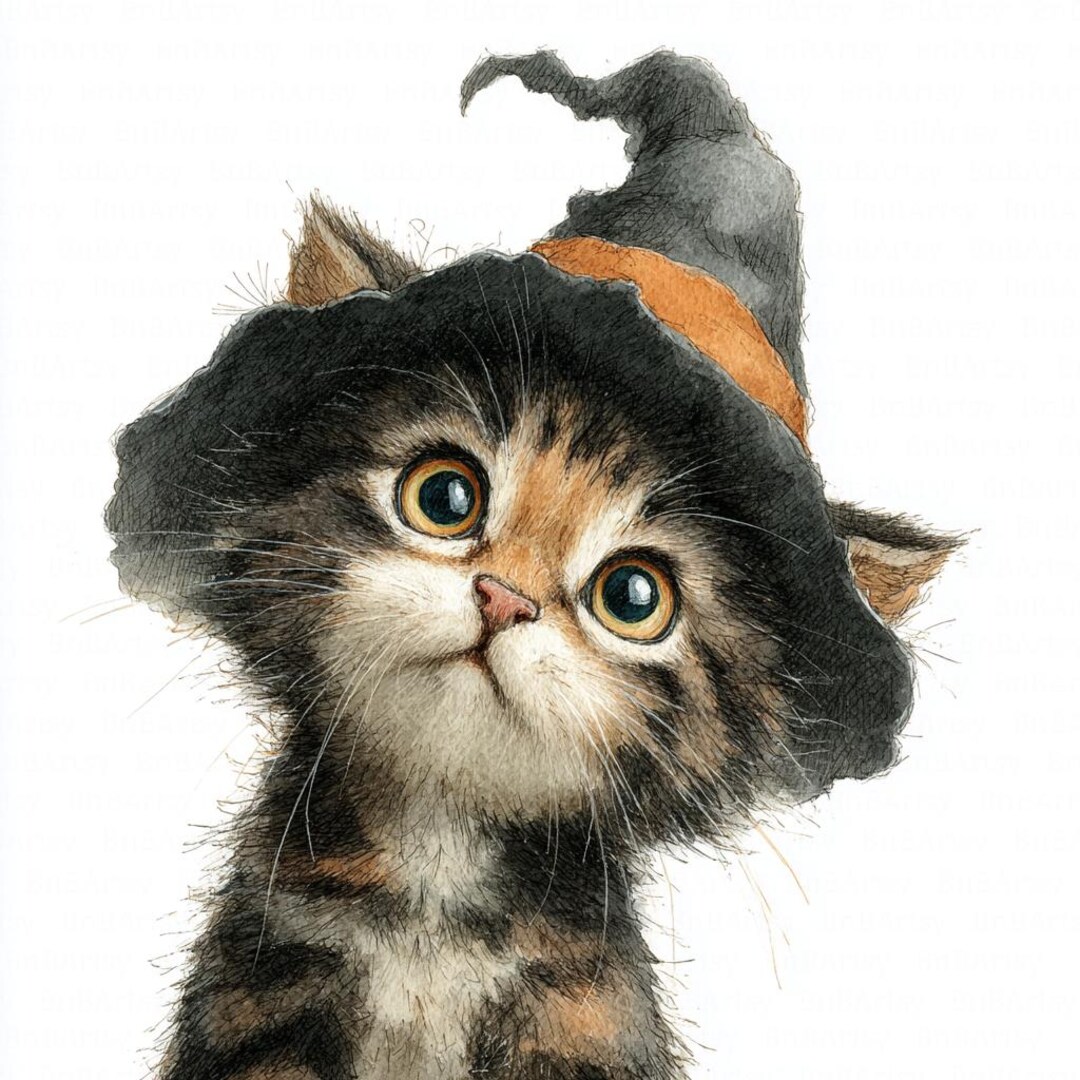 11 Cute Spooky Cat Clipart, Halloween Kitten in Witch Hat, Printable ...