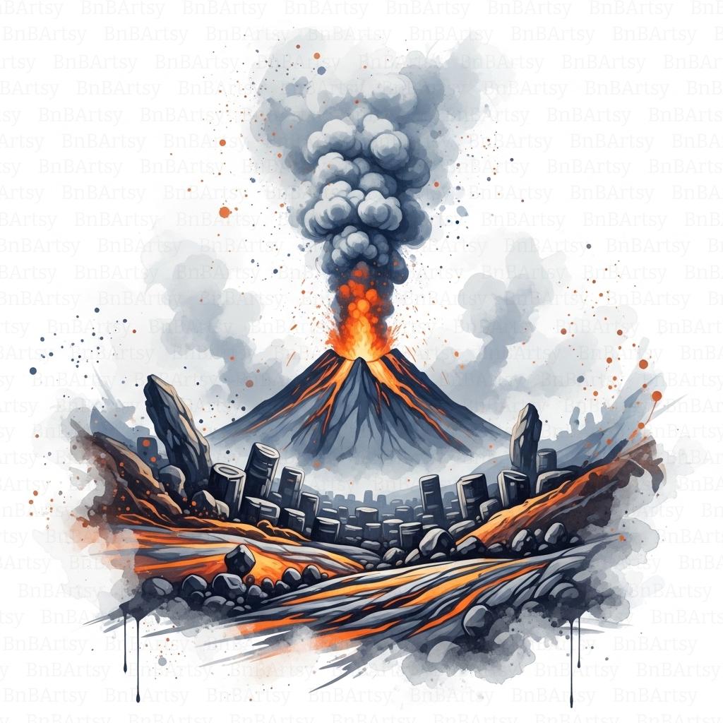 11 Erupting Volcano Clipart, Volcano Wall Art, Volcano Landscape ...