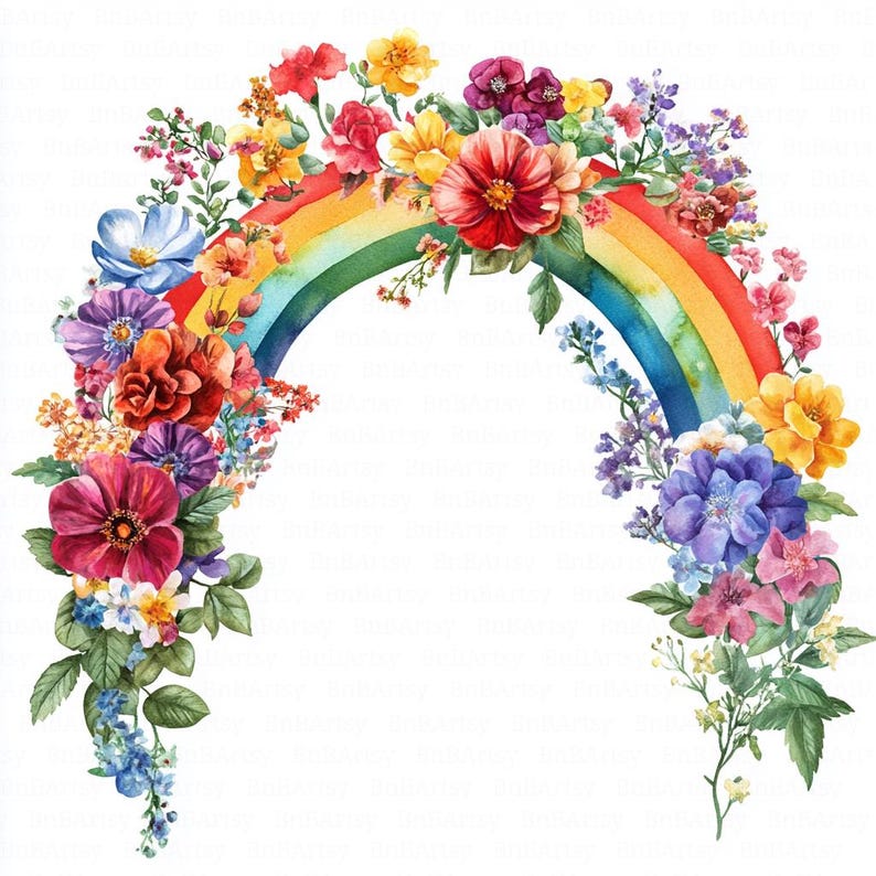 12 Floral Rainbow Arch Clipart, Nursery Clipart, Printable Watercolor ...