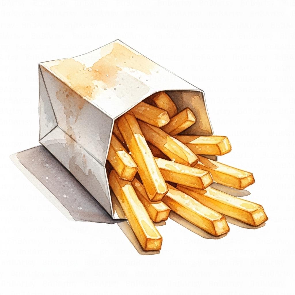 French Fries Clipart, Printable Watercolor Fast Food Images (digital ...