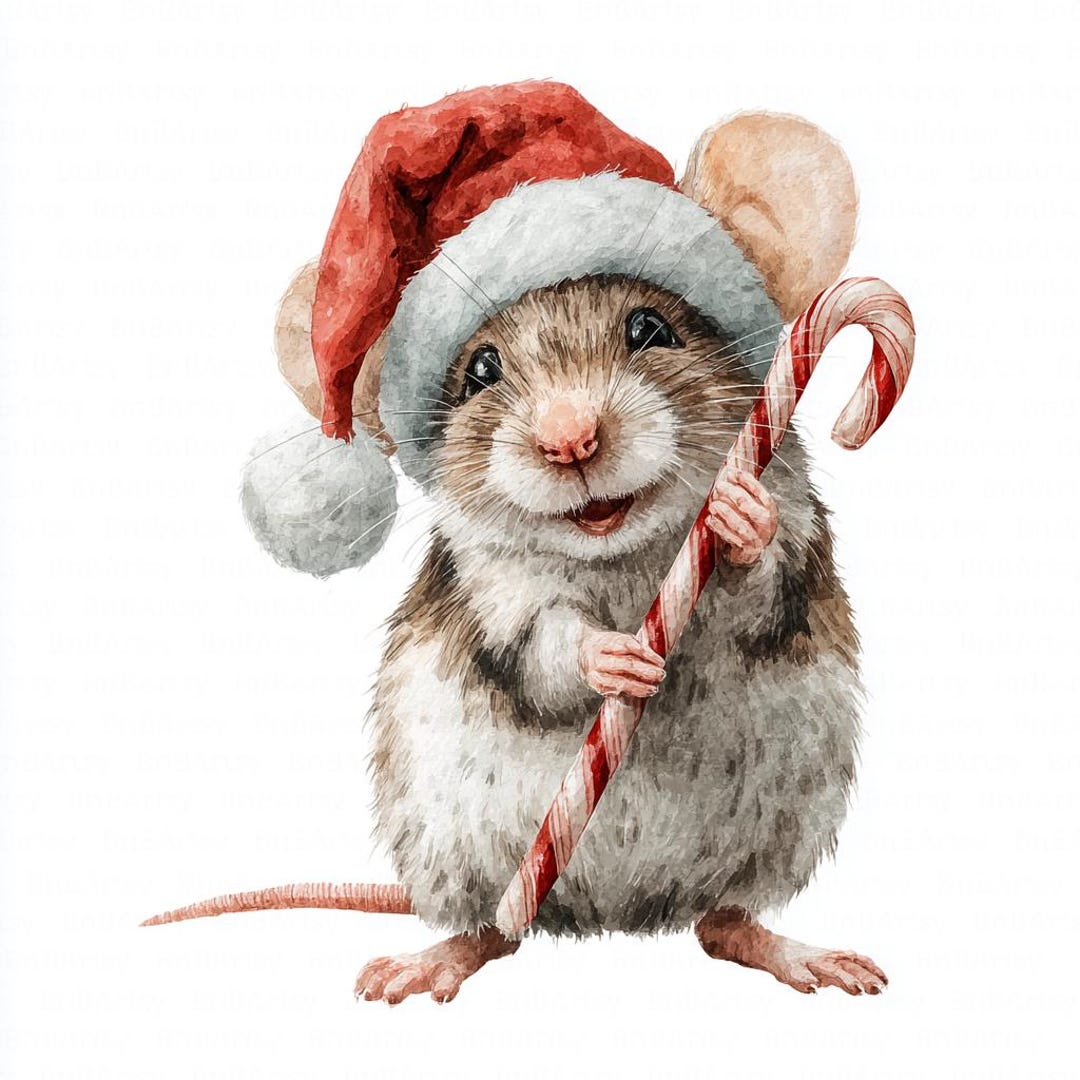 11 Christmas Mice Clipart, Winter Mouse, Printable Watercolor Clipart ...