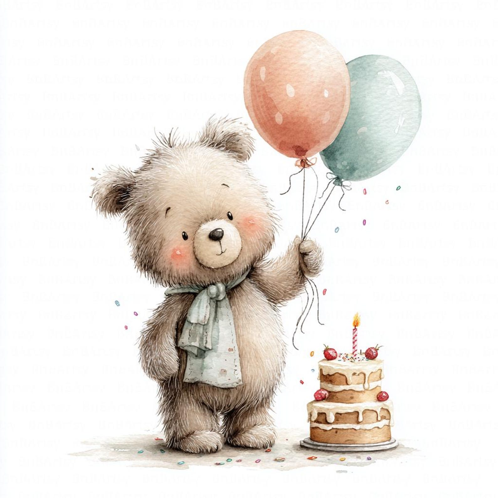 11 Cute Baby Bear Birthday Clipart, Party Clipart, Printable Watercolor ...