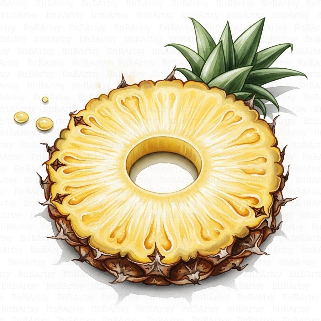 11 Pineapple Slice Clipart, Tropical Fruit Watercolor, Summer Food ...