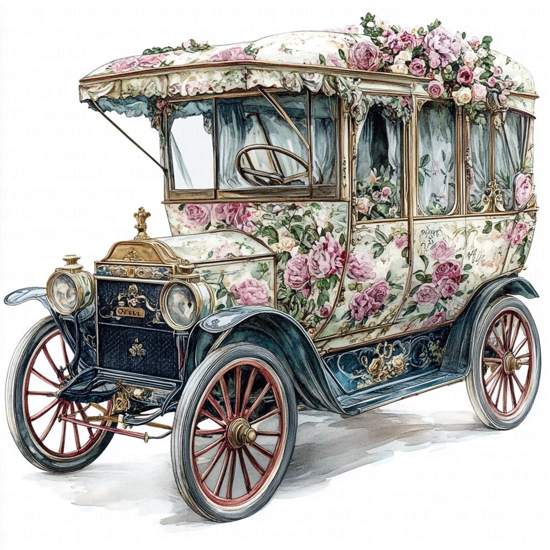 12 Floral Victorian Car Clipart, Romantic Car, Printable Watercolor ...