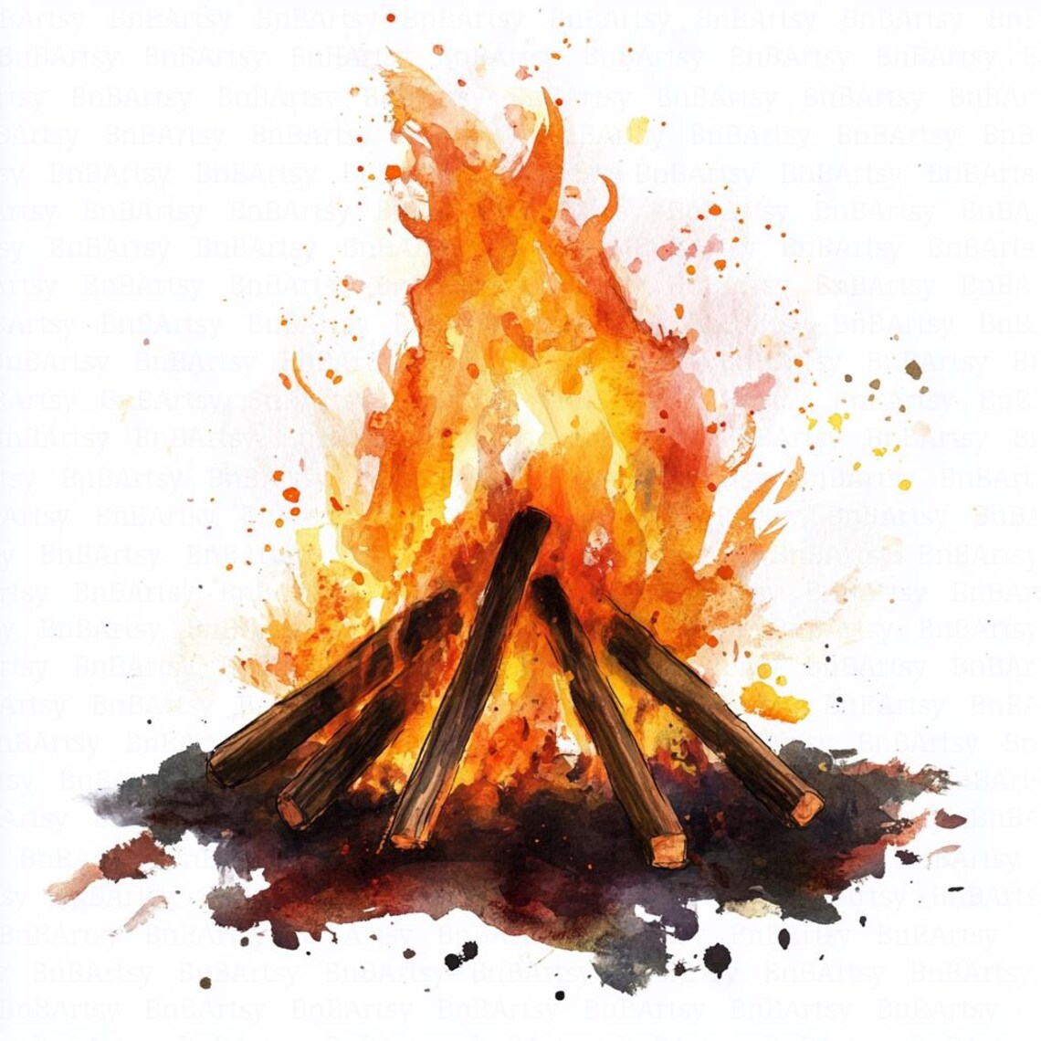 10 Bonfire Clipart, Fireplace, Campfire Clipart, Printable Watercolor ...