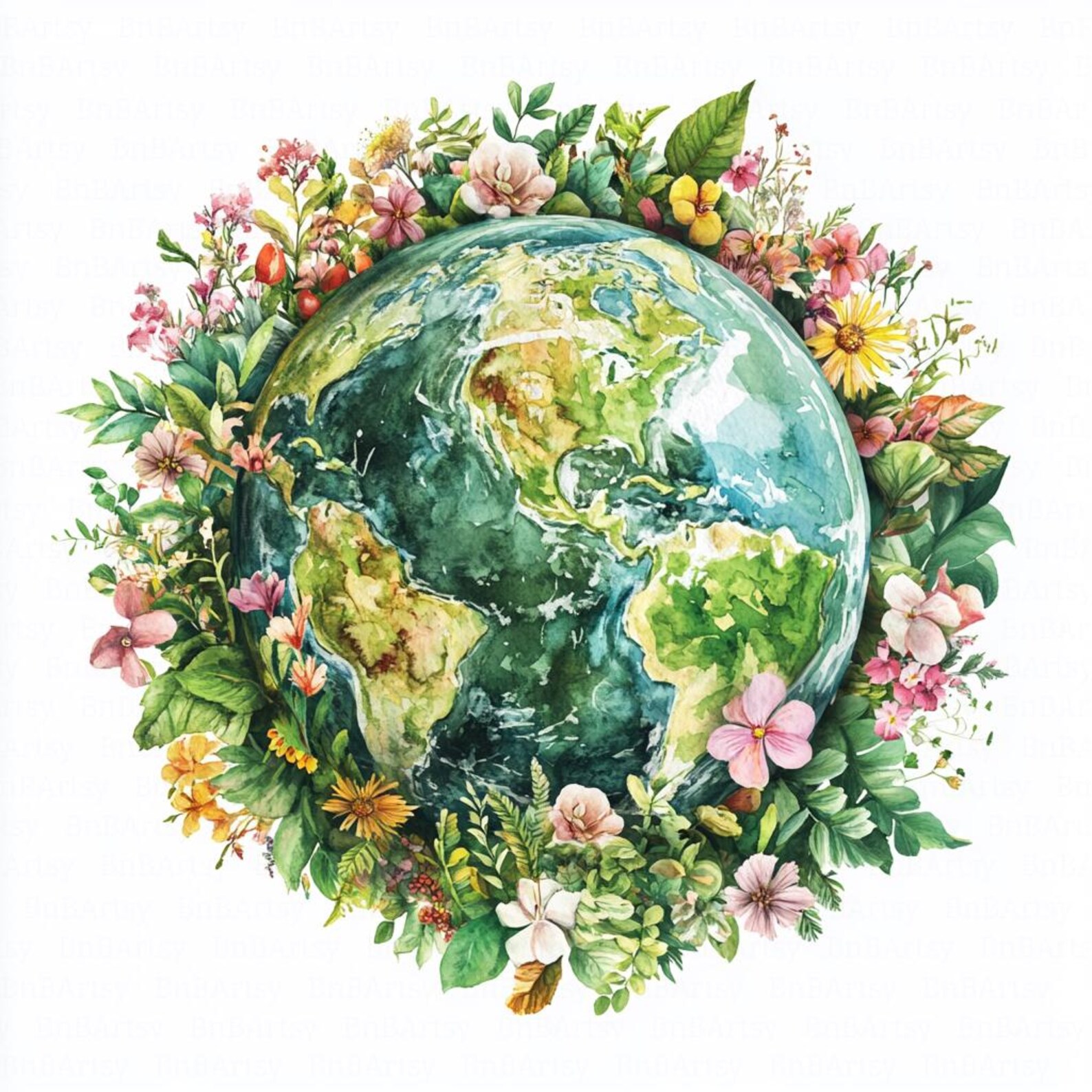 14 Earth Day Clipart, Green Planet Earth, Printable Watercolor Clipart ...